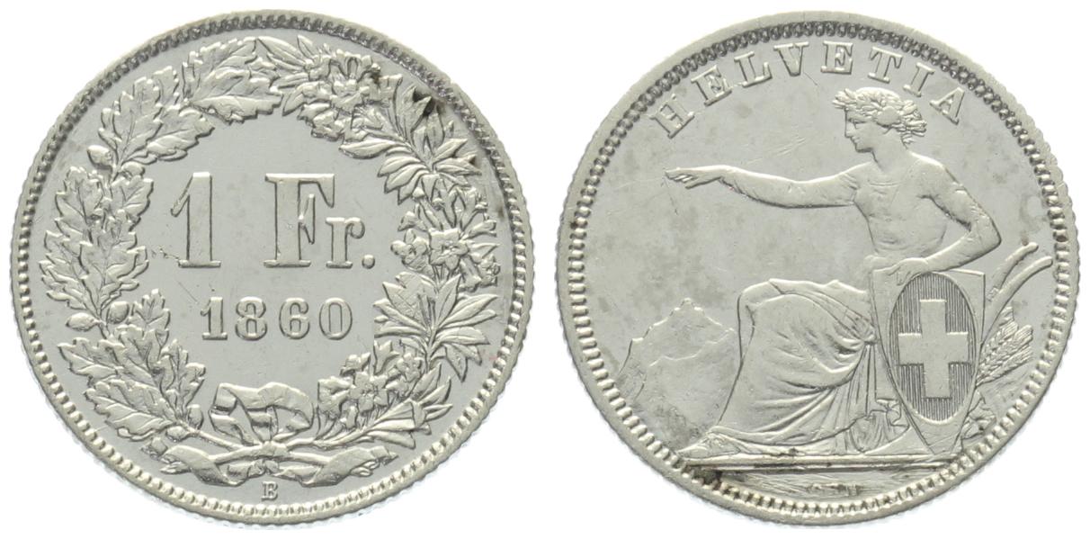 Schweiz 1 Franken 1860 B - sitzende Helvetia | Münzen online kaufen ...