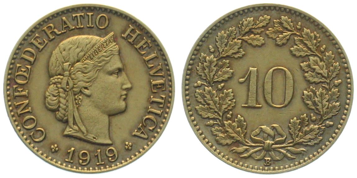 10 Rappen 1919 B Messing | Münzen online kaufen | Bundesmünzen ...