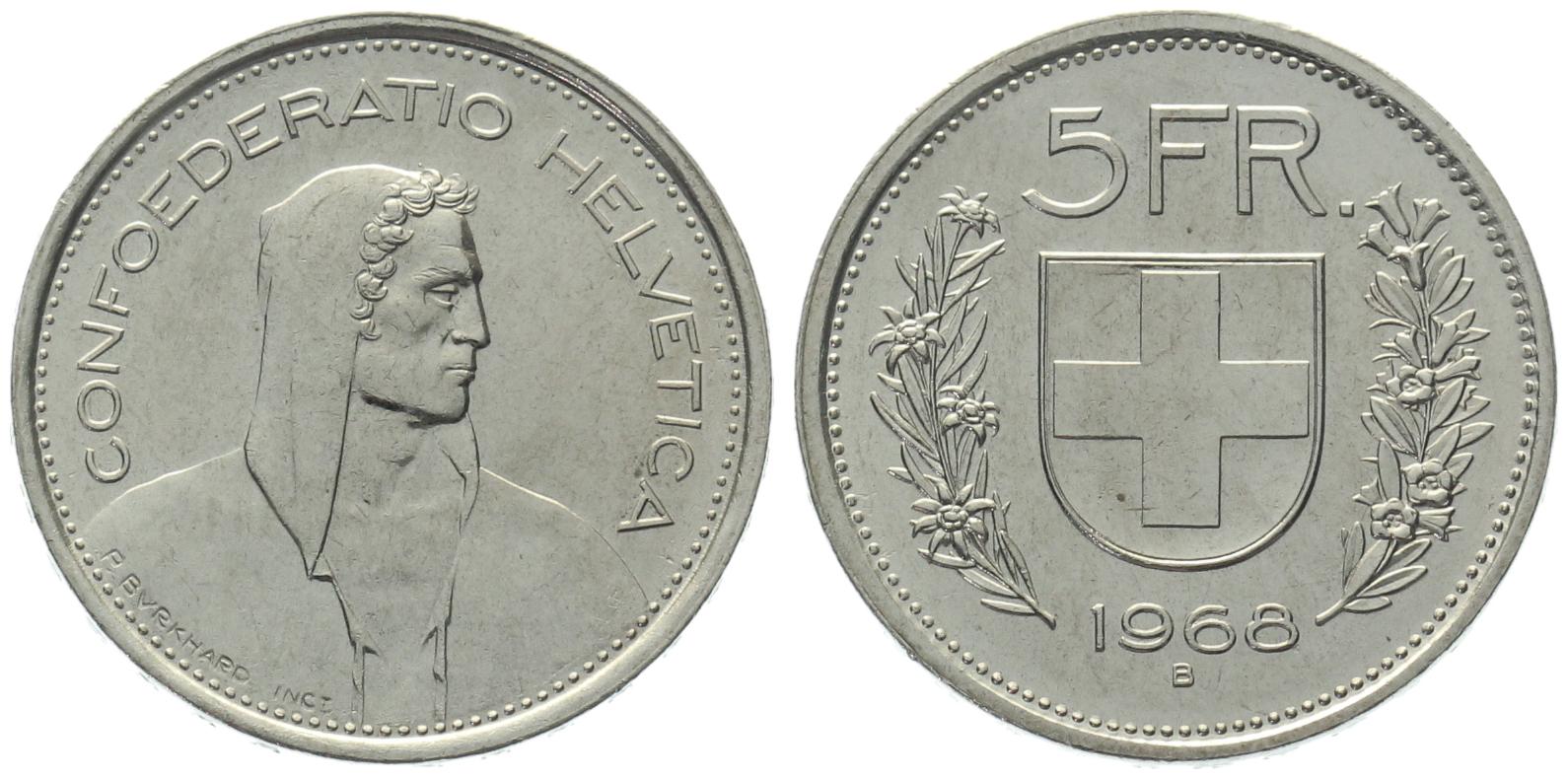 5 Franken 1968 B | Münzen online kaufen | Bundesmünzen Kantonsmünzen ...