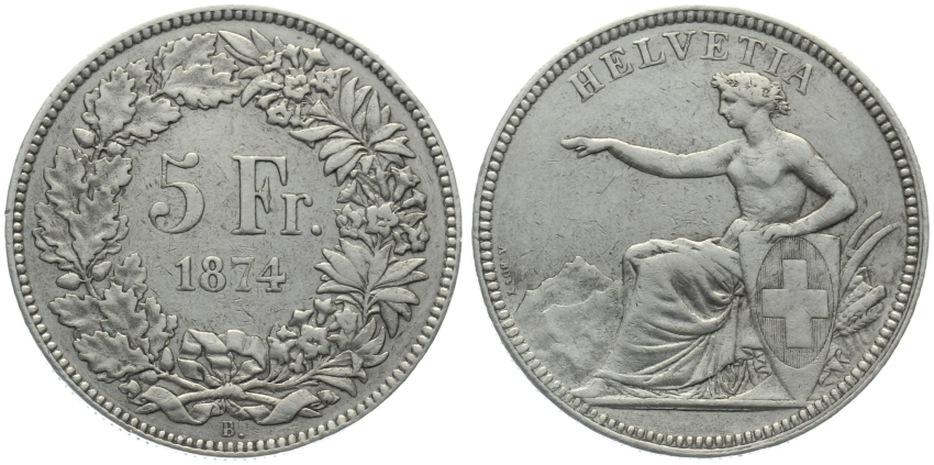 5 Franken 1874 B. - Sitzende Helvetia | Münzen online kaufen ...